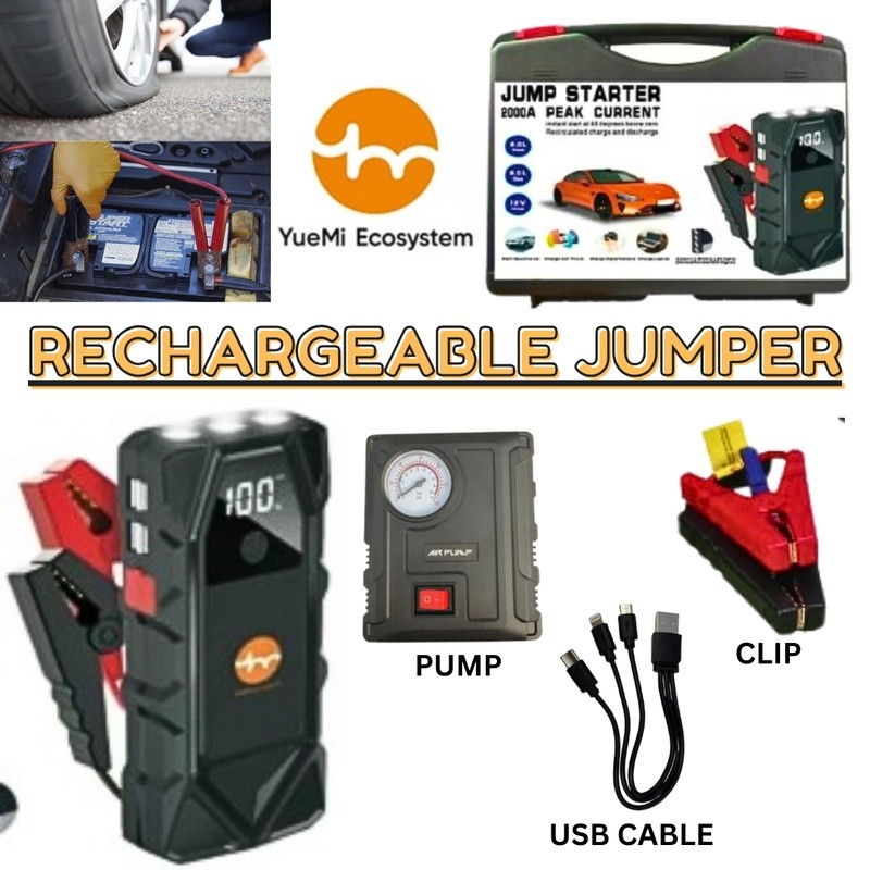 Car Jump Starter With Tire Pump Portable Pam Tayar Jumper Elektrik ...