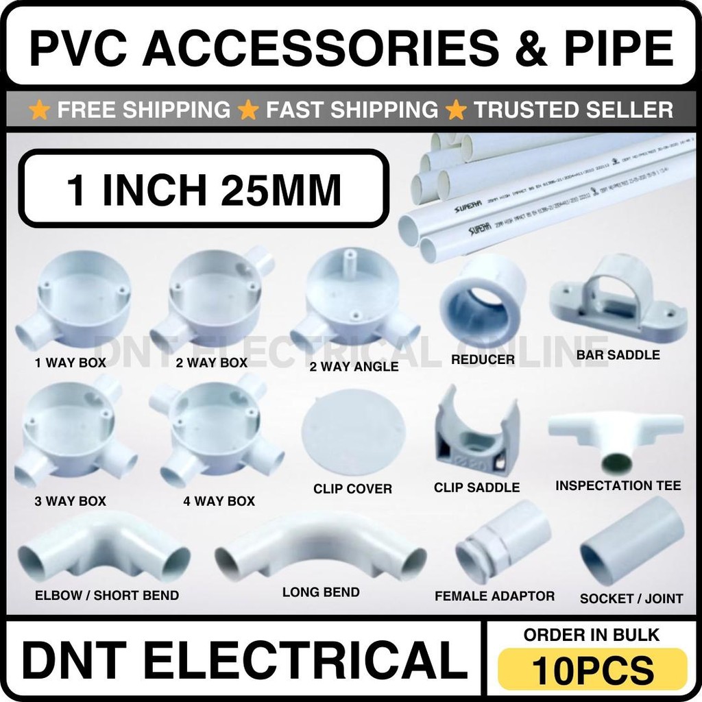 25MM (1"Inch) 4.5FT 9.5FT PVC Pipe Wiring PVC Accessories | PVC Conduit ...