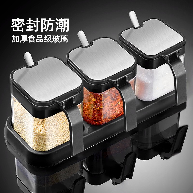 Set Balang Rempah Persegi Kaca Tanpa Plumbum Rak Penyusun Bekas Perasa ...