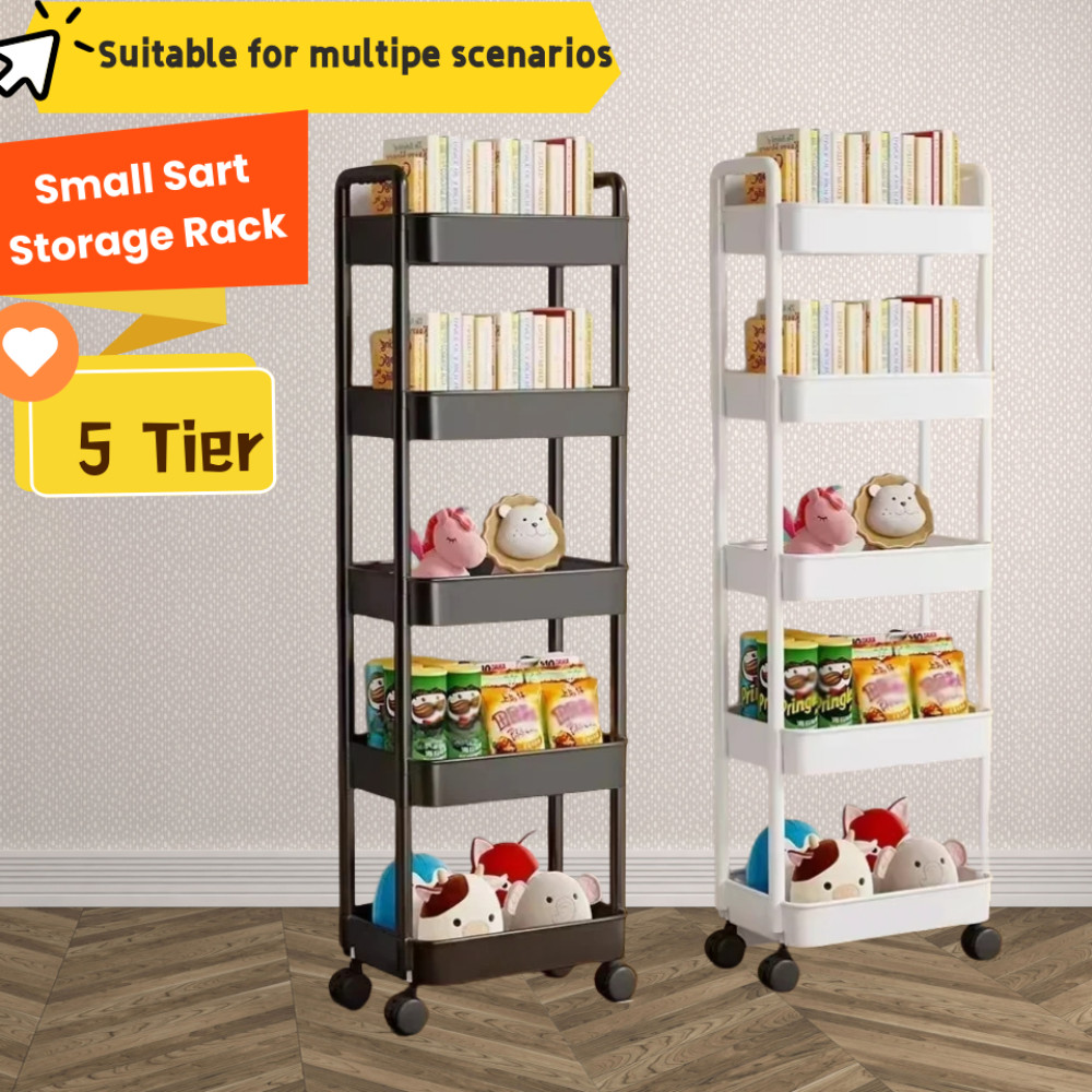 5 Tier Mobile Storage Rack Trolley Organizer with Wheels Plastic ...