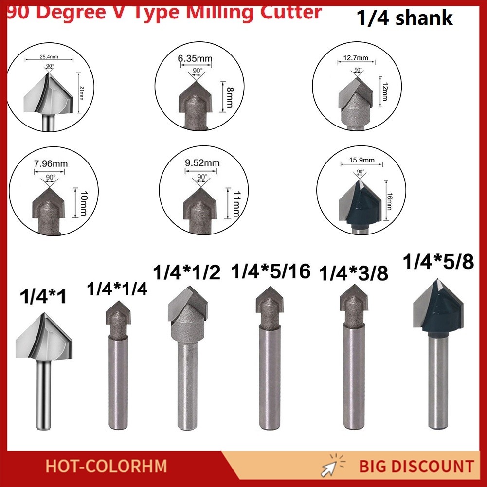 [COLORHM] 1PC 1/4 Inch Shank 90 Degree V Groove Router Bit Set CNC ...