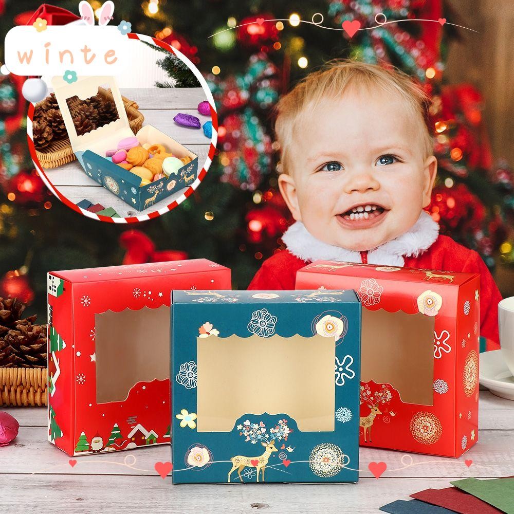 WINTE 1/10pcs Christmas Cardboard Cake Boxes Chocolate 4 Cup Cupcake ...
