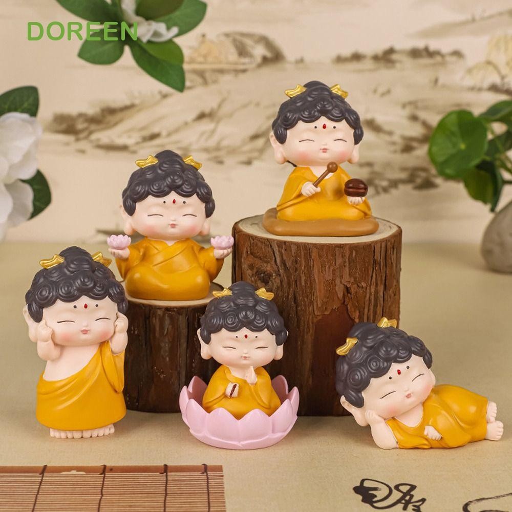 DOREEN Cartoon Buddha Figures, Cute Chinese Style Mini Buddha Guanyin ...