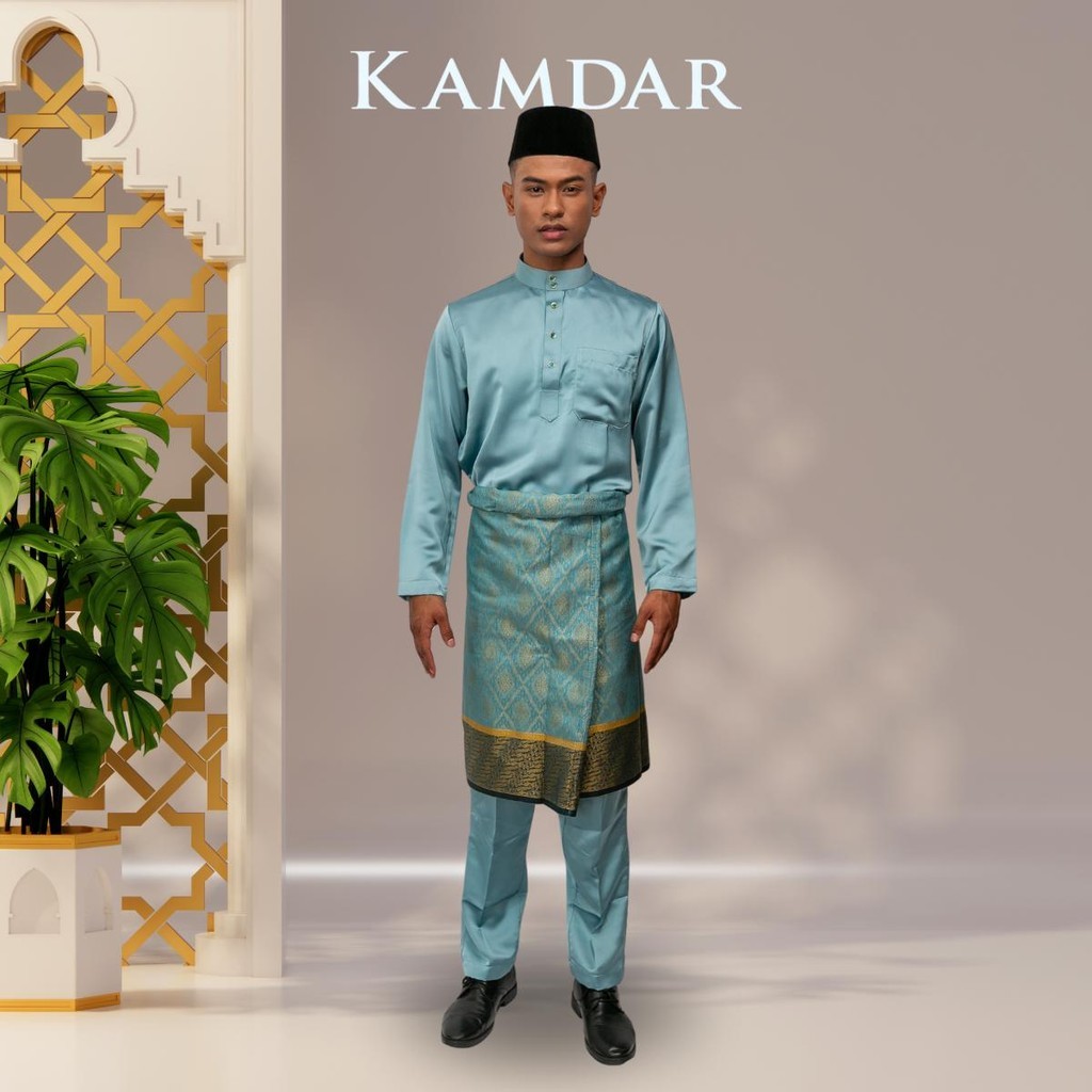 Tema Steel Blue Cekak Musang Fitri Baju Melayu Modern Sedondon | Shopee ...