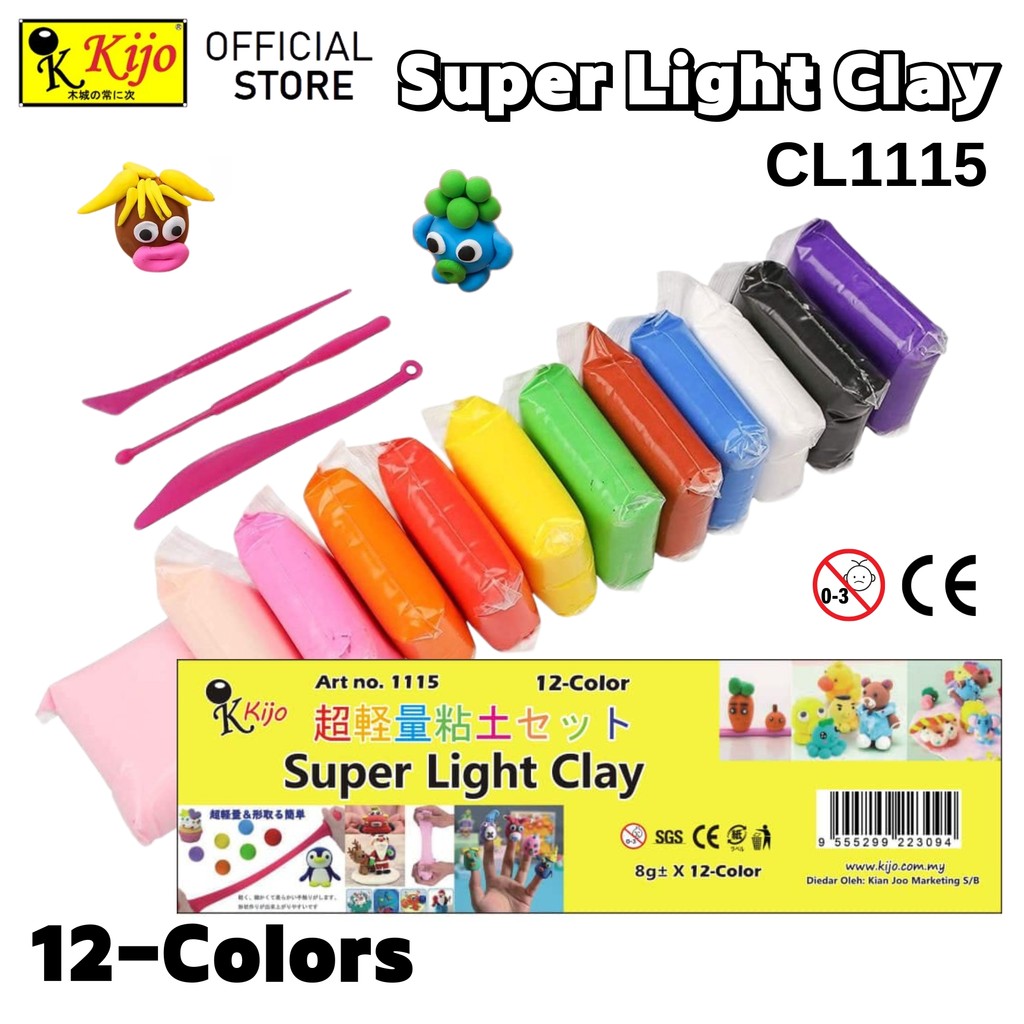 KIJO Super Light Air Dry Clay Set 12 Colors 8g -CL1115 | Shopee Malaysia