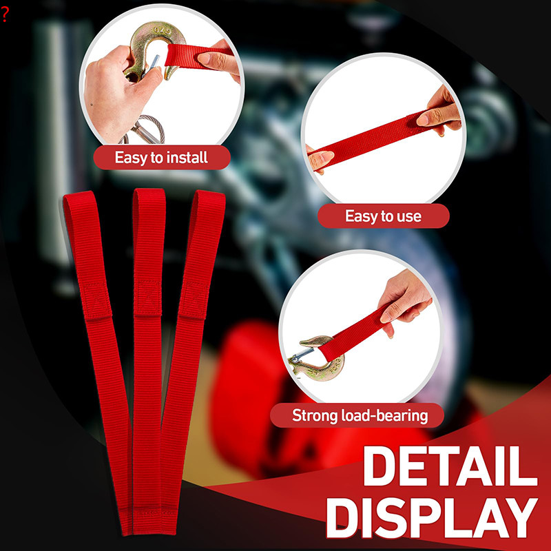 (LAM)1/3pcs Red Winch Hook Pull Strap Nylon Winch Strap Suitable For ...
