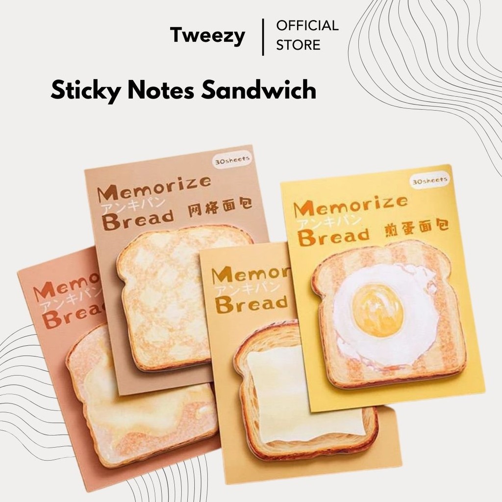 Cute Sticky Notes 30 Sheets Memory Bread / Cute Memo Pad Sticky Paper ...