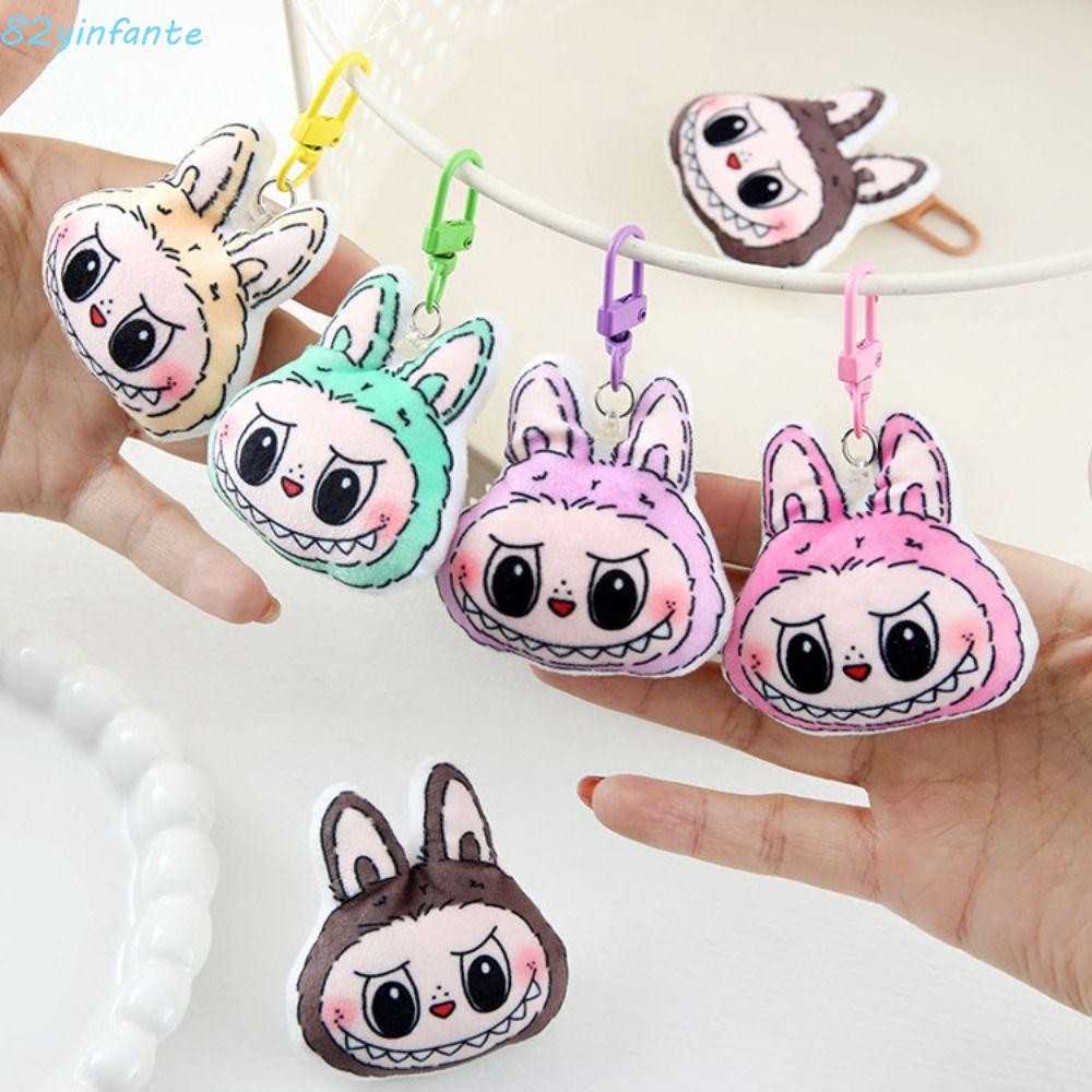 YINFANTE Labubu Plush Keychain, Squeak Key Ring Flocking Labubu Dolls ...