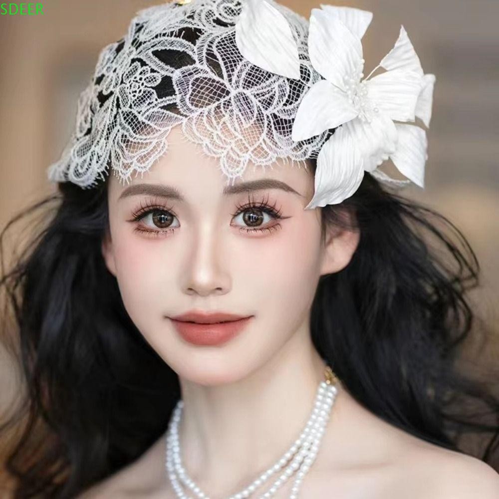 SDEER Bridal Headdress, French Style Photography Bridal Lace Floral Hat ...