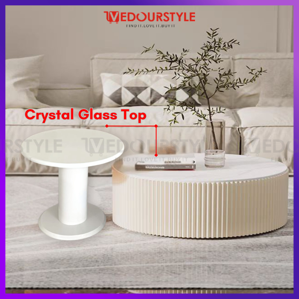 Vedourstyle Crystal Glass Top Coffee Table with Drawer Meja Kopi Mewah ...