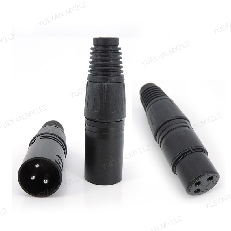 Black 3-Pin 3 core XLR Male Female plug Microphone Connector Audio cord ...