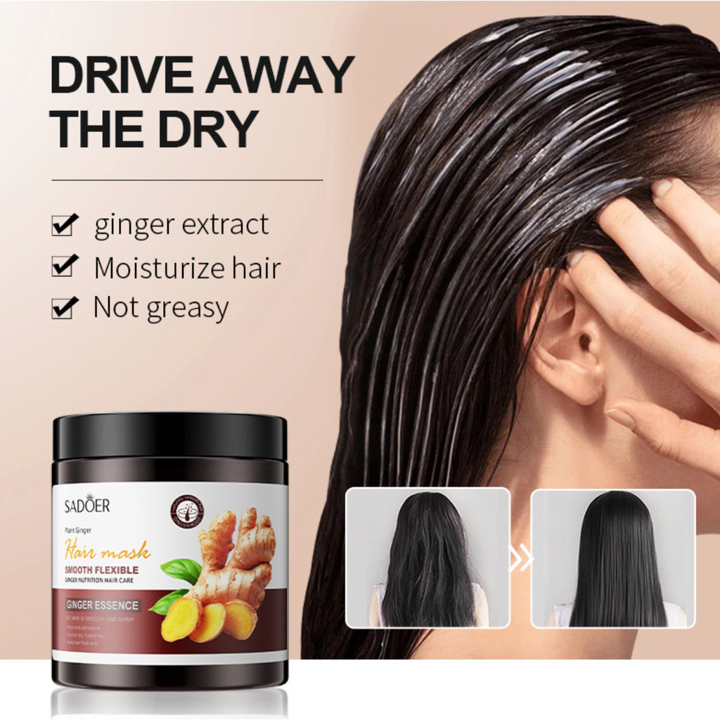 SADOER Ginger Plant Essence Hair Mask Smooth Flexible Nutrition Hair Care Hair Mask 500g ...