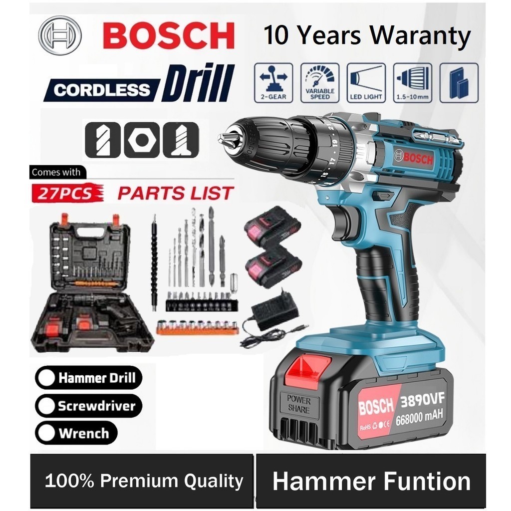 BOSCH Cordless Drill Impact Drill Heavy Duty with Tools Smart Cordless ...