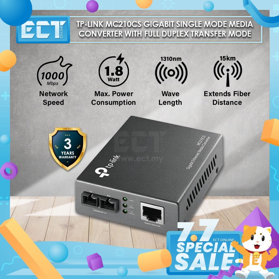 TP-Link MC210CS Gigabit Single Mode media Converter With Full Duplex ...