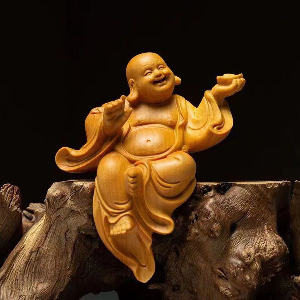 Yaba Wood Carving Big Belly Maitreya Buddha Decoration Chinese Style ...