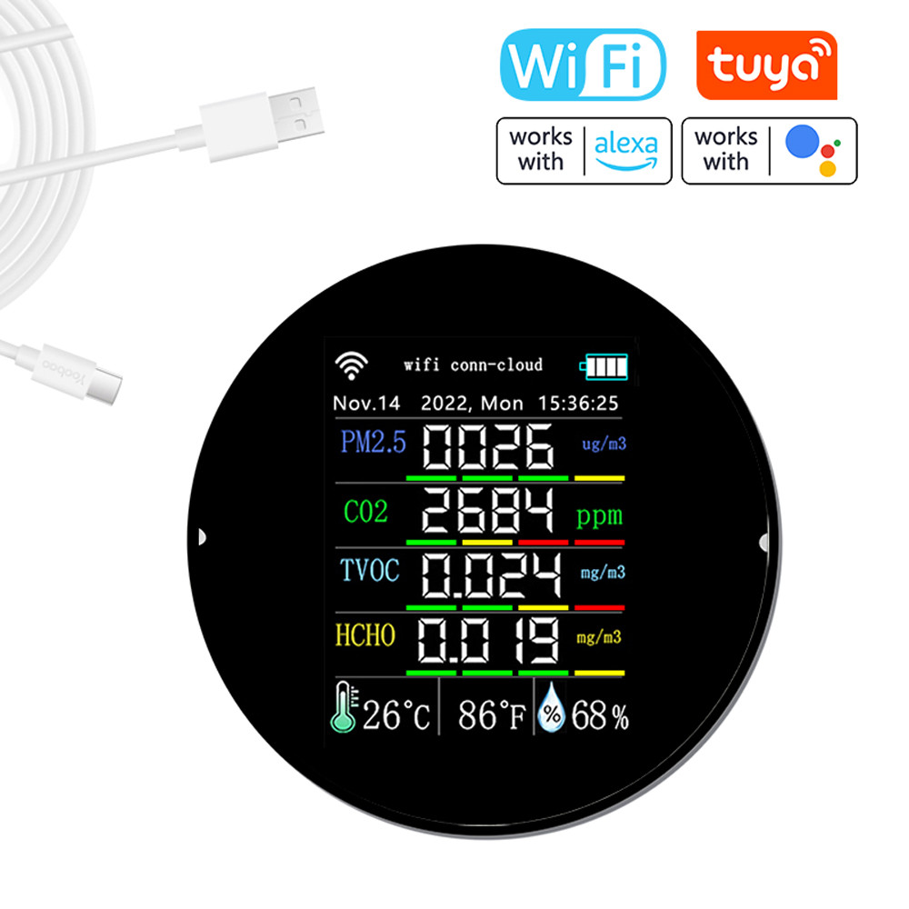 Air quality tester Tuya Wifi Portable Air Quality Meter 7in1 PM2.5 CO2 ...
