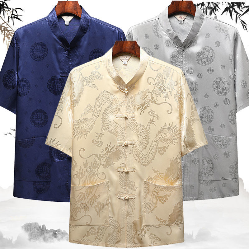 唐裝男2025 CNY Chinese New Year Tang Suit Middle-Aged Elderly Silk Samfu ...