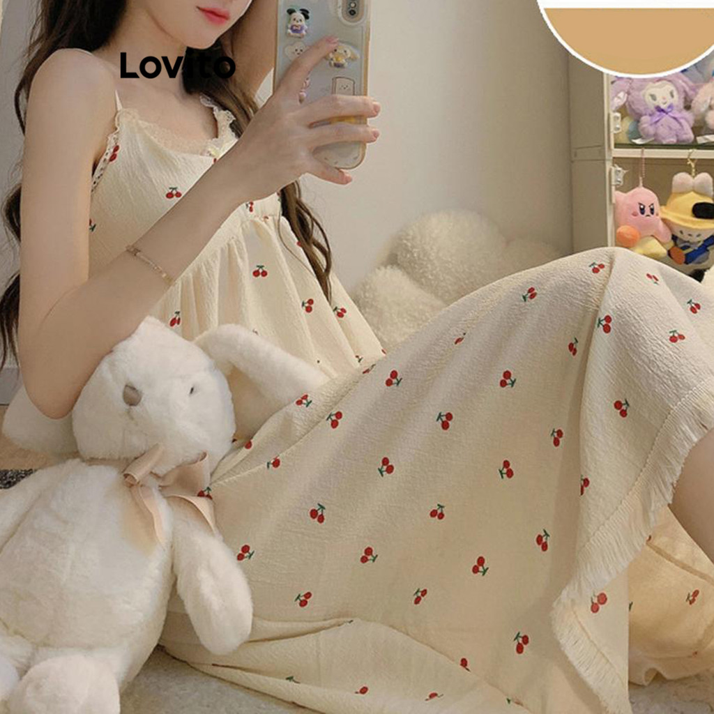 Lovito Casual Ditsy Floral Pattern Lace Sleep Dress for Women LNA62092 ...