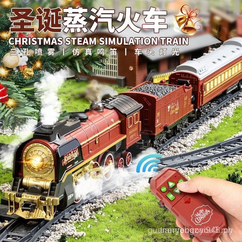 Krismas Retro Steam Train kawalan jauh elektrik kereta api Toy simulasi ...