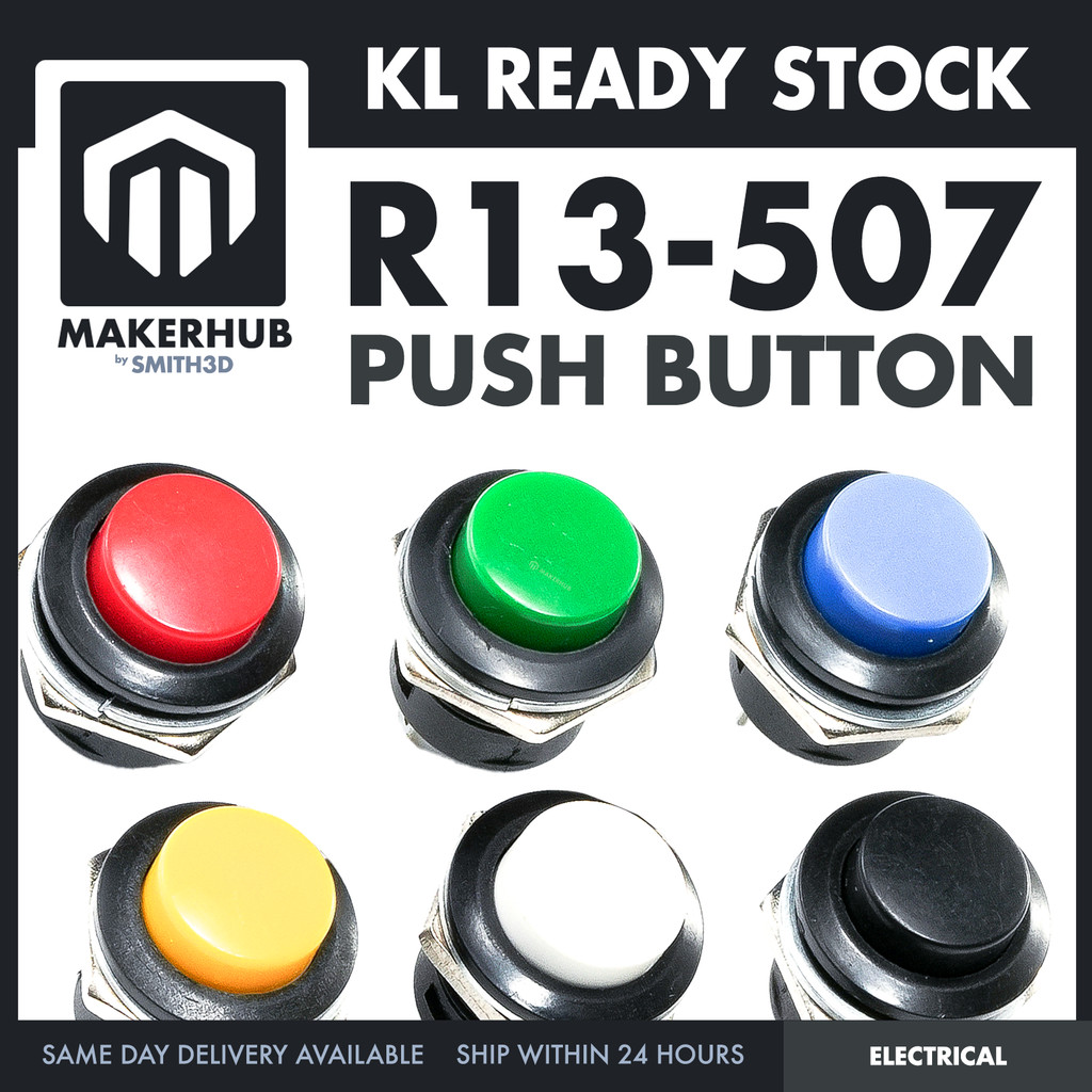 R13-507 Push Button Switch No-Locking Round Momentary Red Green Yellow ...