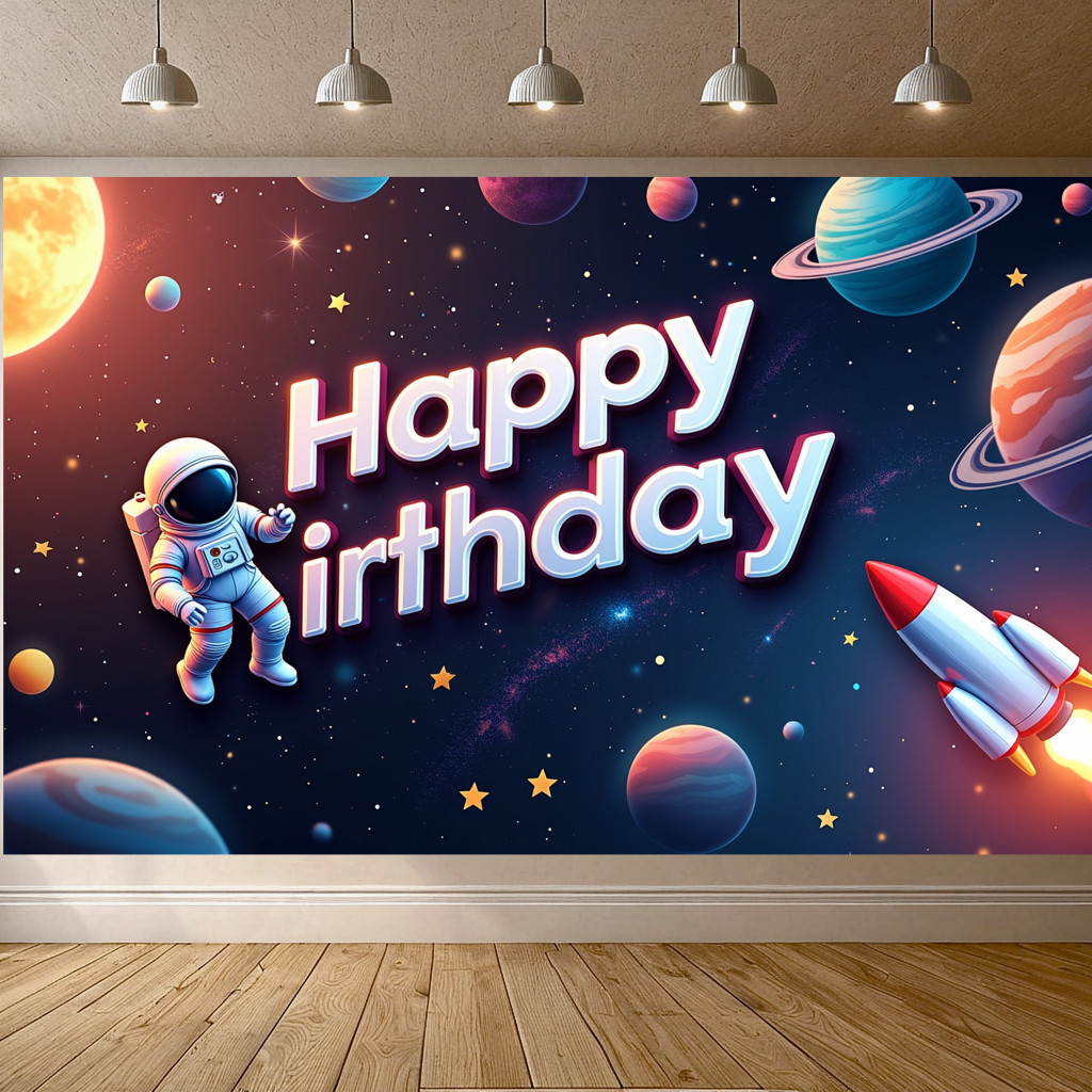 Astro Birthday Backdrop Space Rocket Galaxy Theme Background ...
