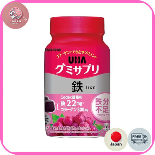 UHA Mikakuto Gummy Supplement Iron 30-day supply 60 tablets, 2 tablets per day, grape flavor ...