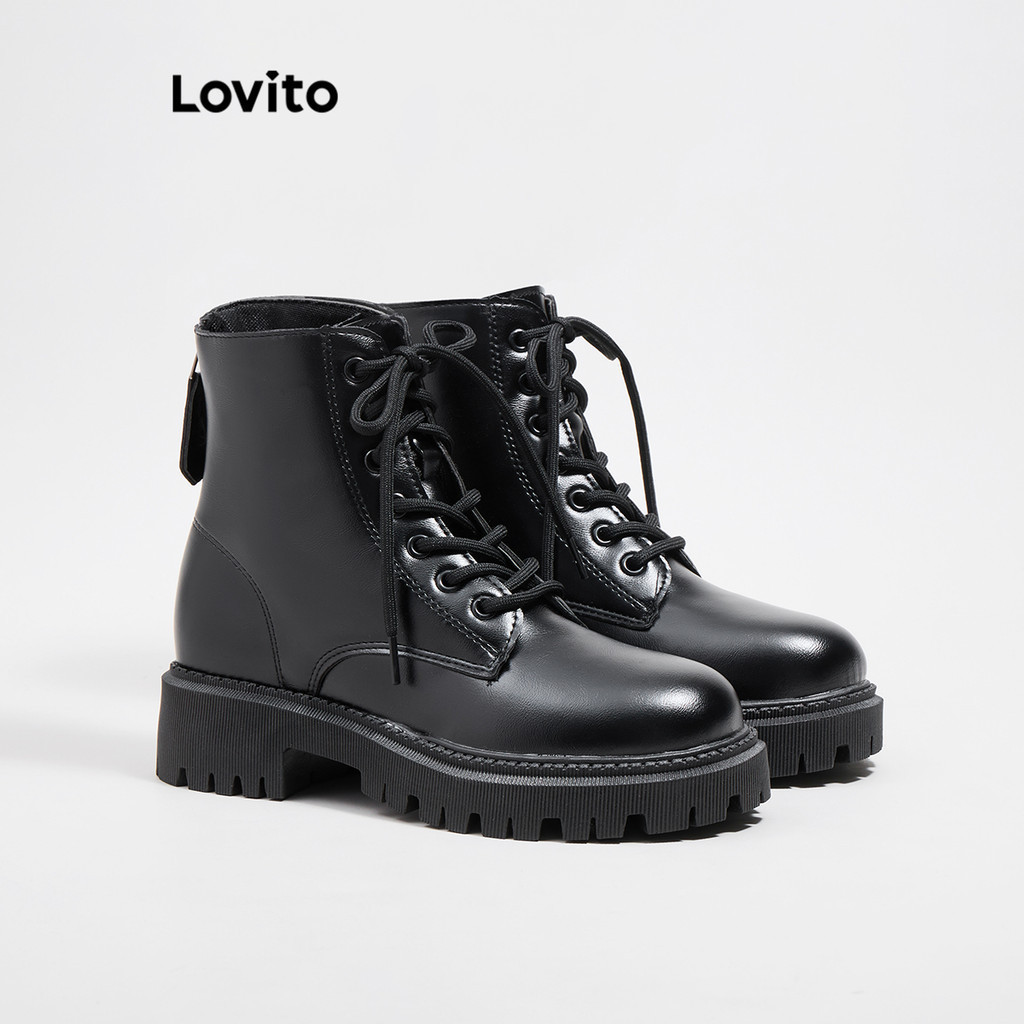 Lovito Casual Boots Plain Lace Up High Tops Thick Bottom Fashion Boot ...