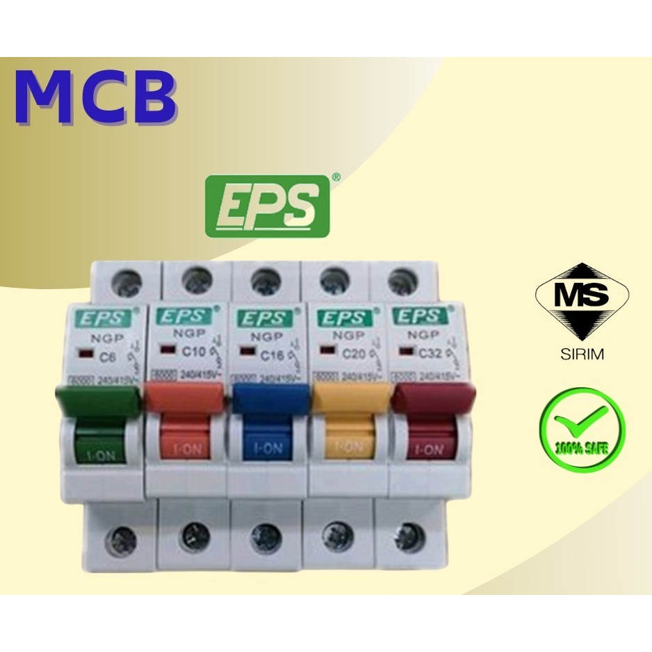 SIRIM EPS 1Pole MCB 6A /10A / 16A / 20A / 32A (6KA) Miniature Circuit Breaker - NEW JMS SERIES ...