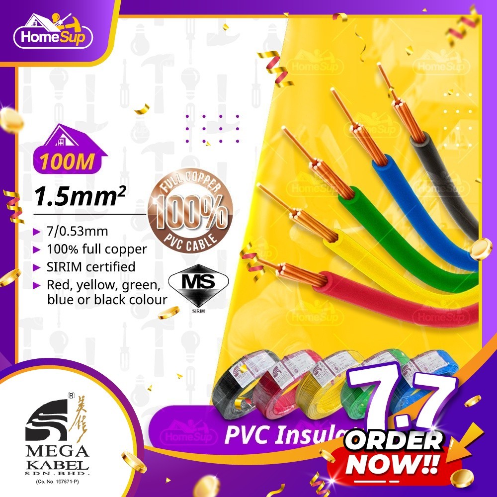 MEGA KABEL 1.5mm Electrical Cable | Pure Copper, PVC Insulated | 100 ...