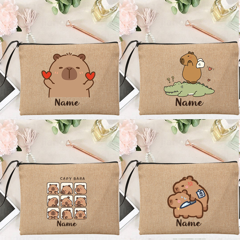 Free Add Name Capybara Design Printed Jute Handbag Creative Gift for ...
