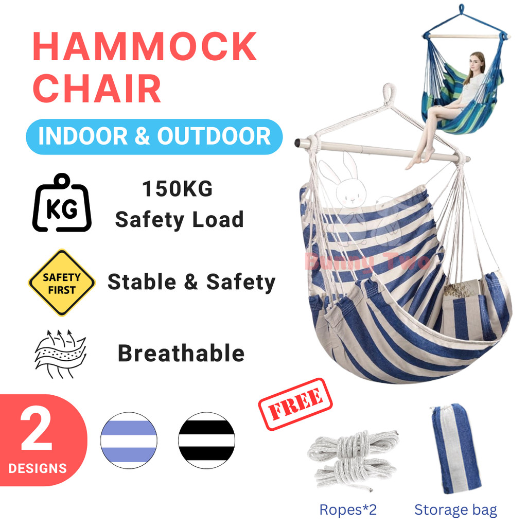 Buaian gantung outdoor canvas fabric camping striped hammock chair ...