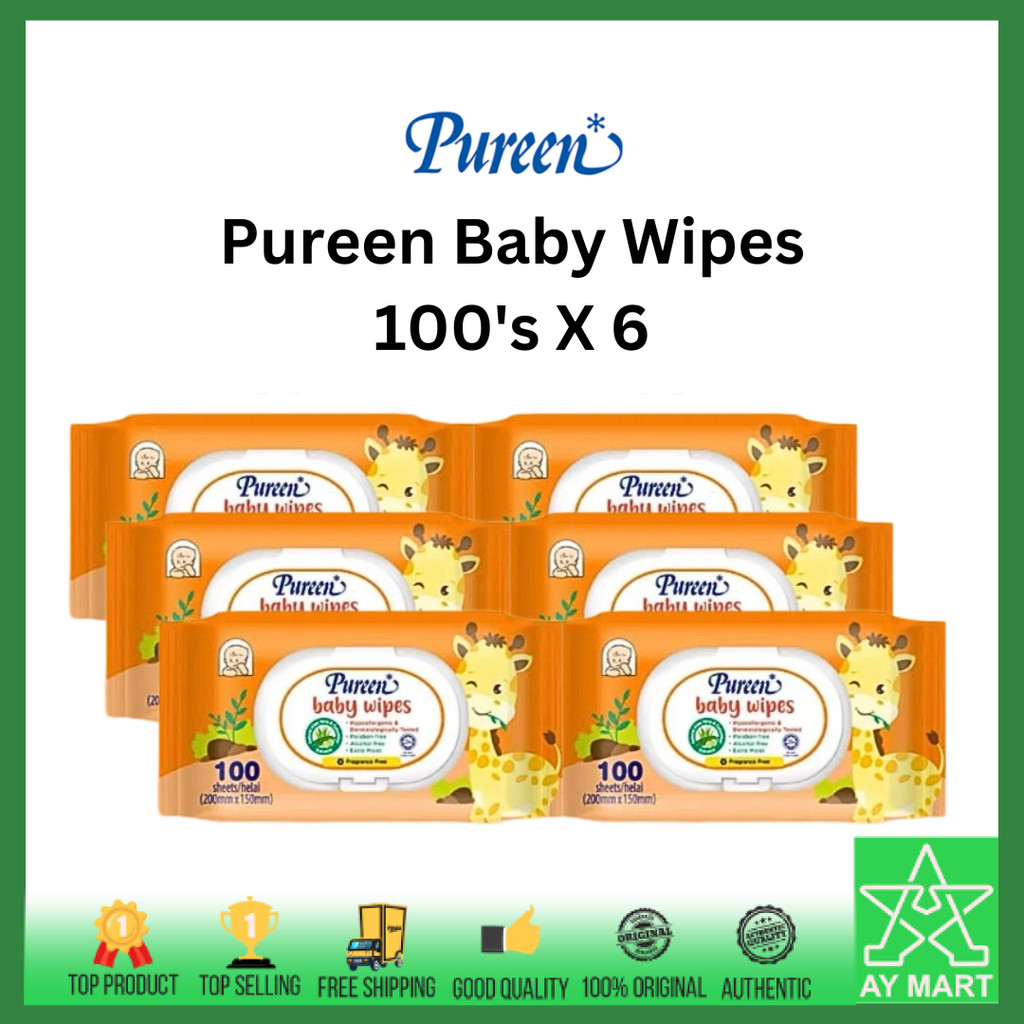 Pureen Baby Wipes Fragrance Free 100 Sheets (100's x6) Fresh Wiper ...