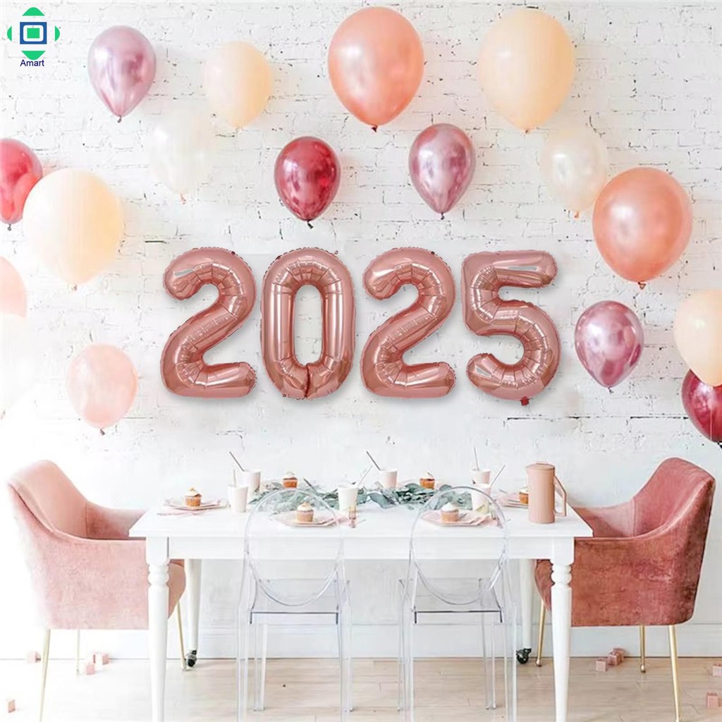 New Year's Party Balloons Set Pink Gold Balloon Props 2025 Balloon Set ...