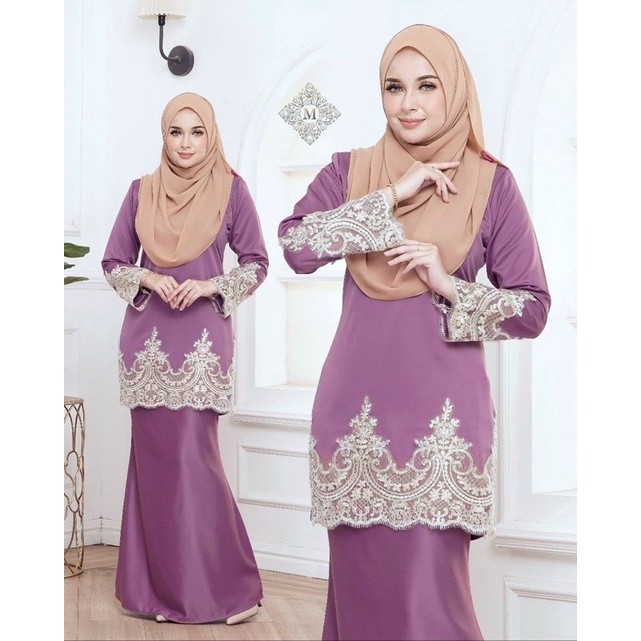 BAJU KURUNG MODEN IVORY LACE BAJU RAYA 2025 PLUS SIZE KURUNG PURPLE ...