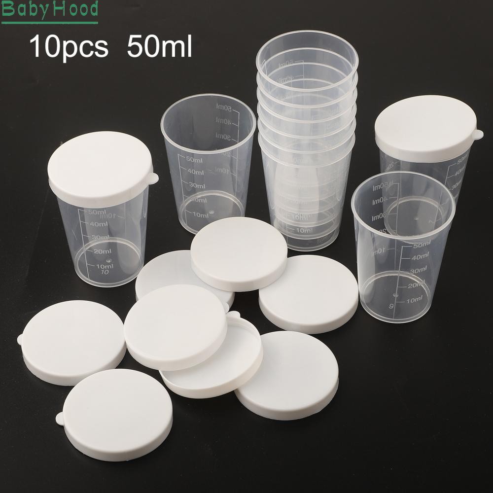 White Lids Transparent Medicine Measuring Cup Set 10pcs 50ml Capacity ...