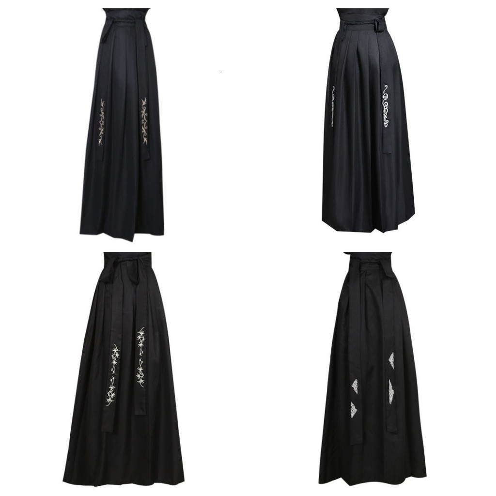 Hanfu Skirt Ancient Costume Wear Crinkled Black Improved Style One ...