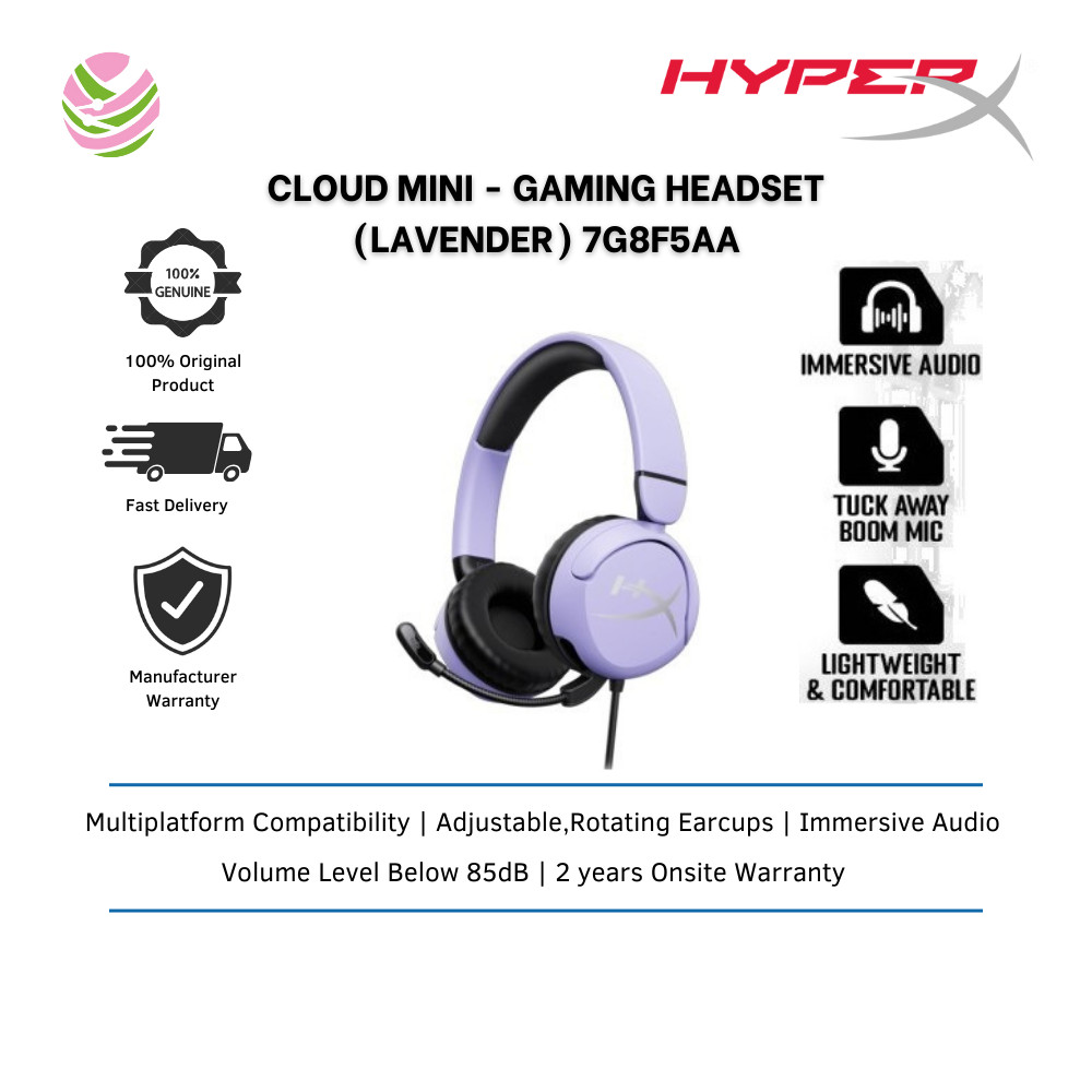 HP HyperX Cloud Mini - Lightweight Wired Gaming Headset Volume level below 85dB (Lavender ...