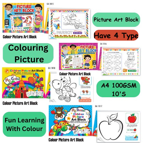Picture Art Block A4 Colouring Book Fun Learning With Colour Activity ...