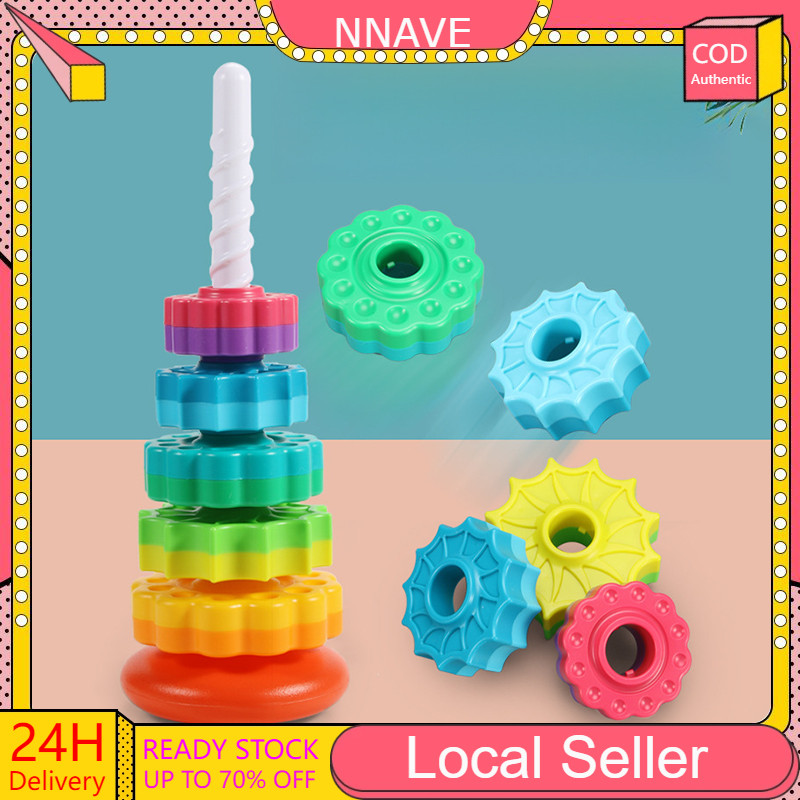 Rainbow Stacking and Spinning Tower Toy Baby Early Learning Training ...