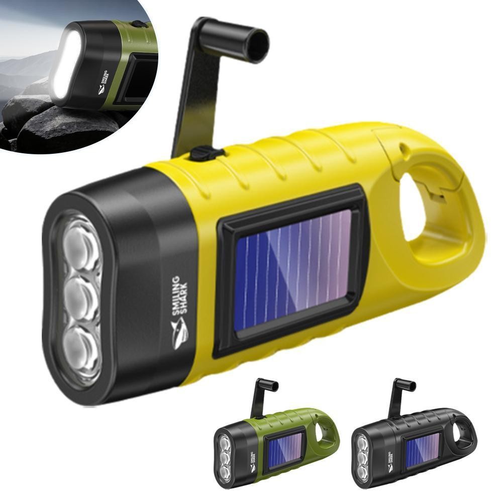 Solar Powered Flashlight Hand Crank Dynamo Rechargeable Torch Lamp Led ...