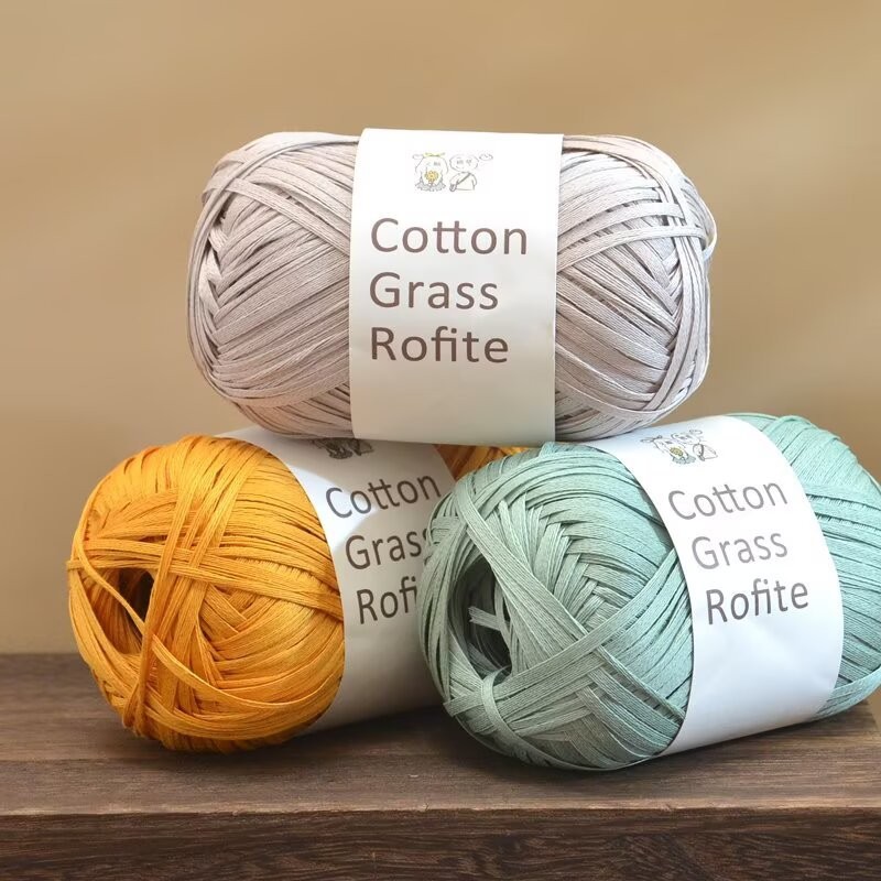 50g/Roll Cotton Grass Raffia Weaving Yarn for DIY Bags & Hats Natural ...