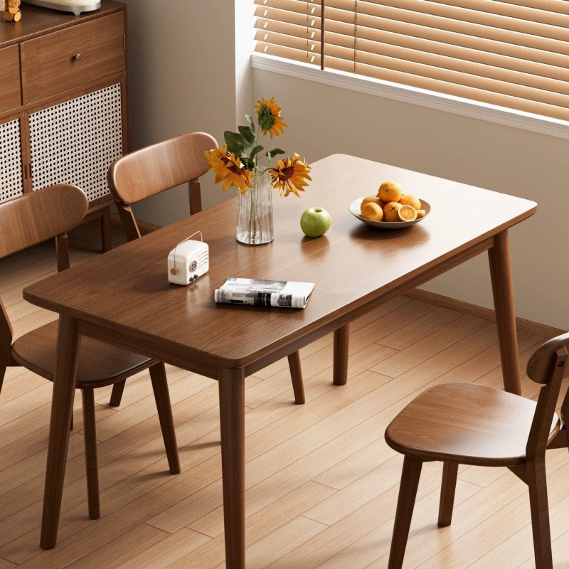 Meja makan kayu padu Nordic home walnut color solid wood dining table ...