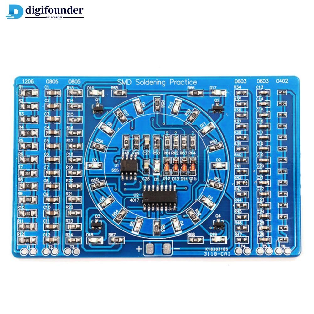 DIGIFOUNDER SMD Soldering Practice Board Kit CD4017+NE555 Rotating LED ...