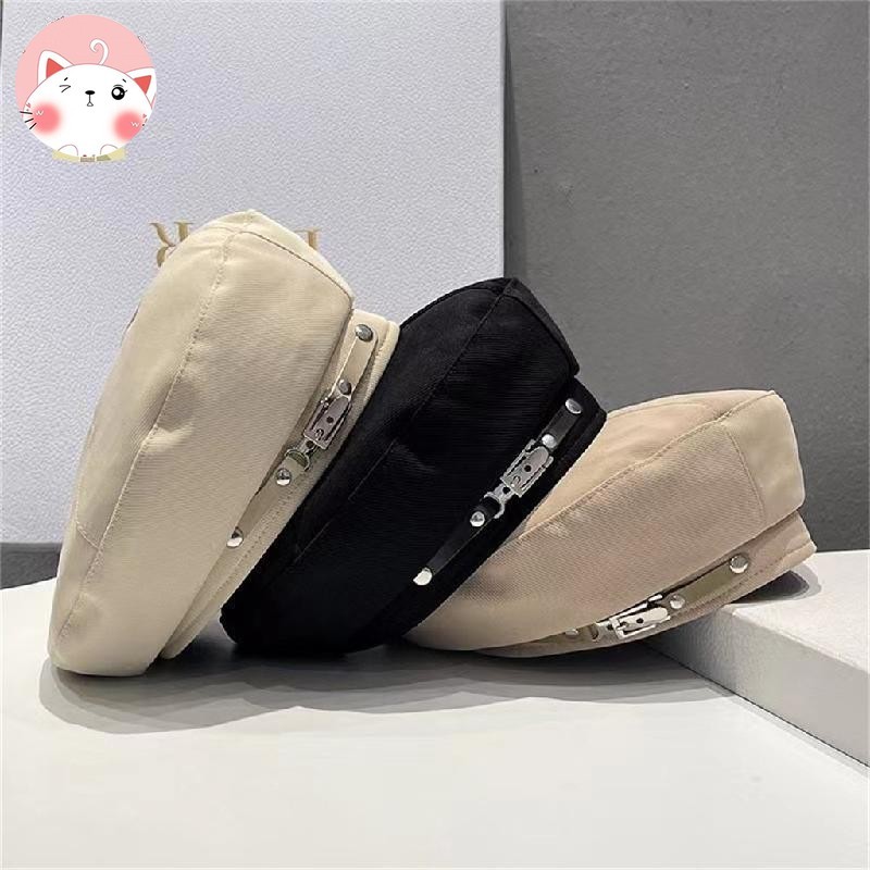 Versatile Sweet And Cool Metal Buckle Beret, Retro Flat Top Face ...
