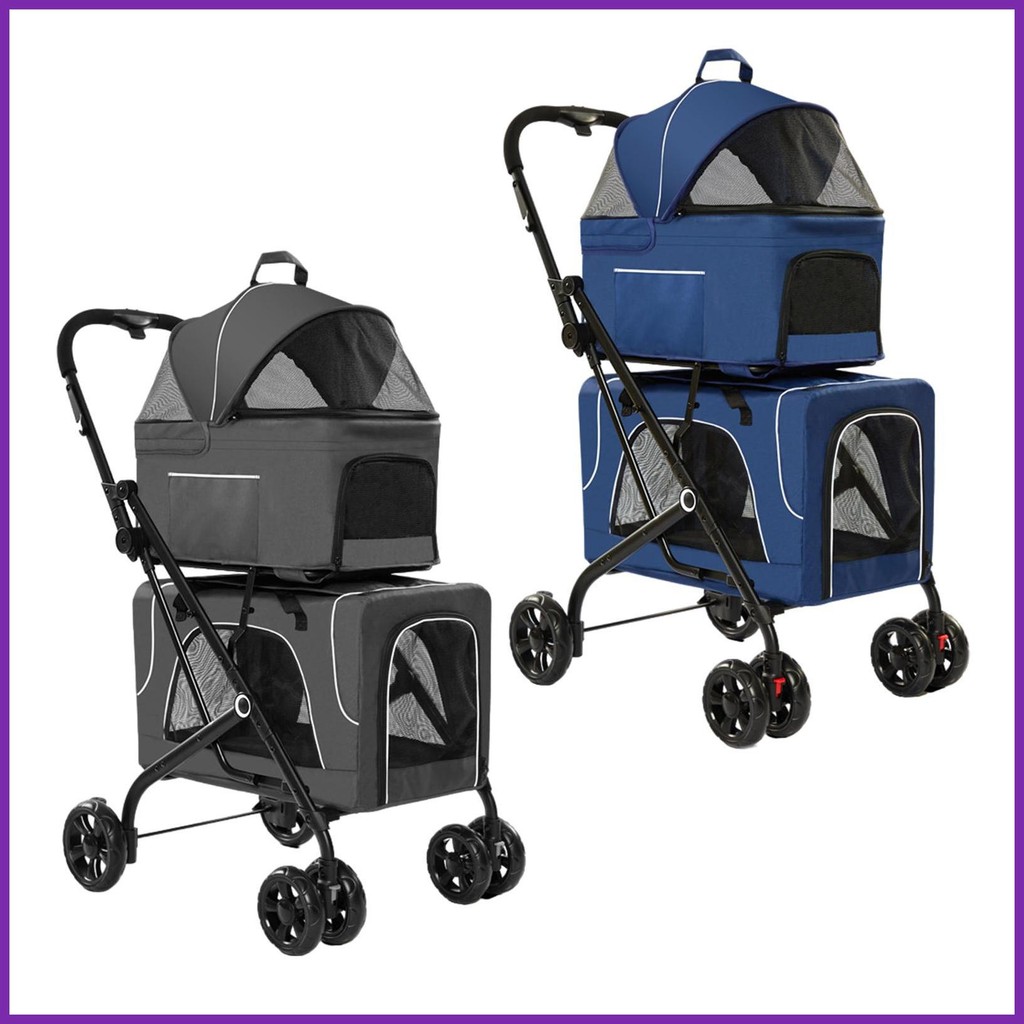 Pet Stroller for 2 Dogs Bus-Shaped Cat Pet Stroller Double Cat Stroller ...