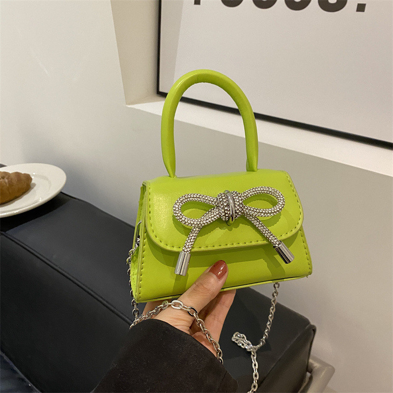 DWAYNE Leather Bow Crossbody Bag, Solid Color Handbag Rhinestone ...