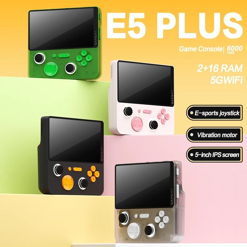 GAMEMT E5 PLUS Game Console With 2+16G RAM WiFi HD 5-Inch IPS Screen Android Linux Dual System ...