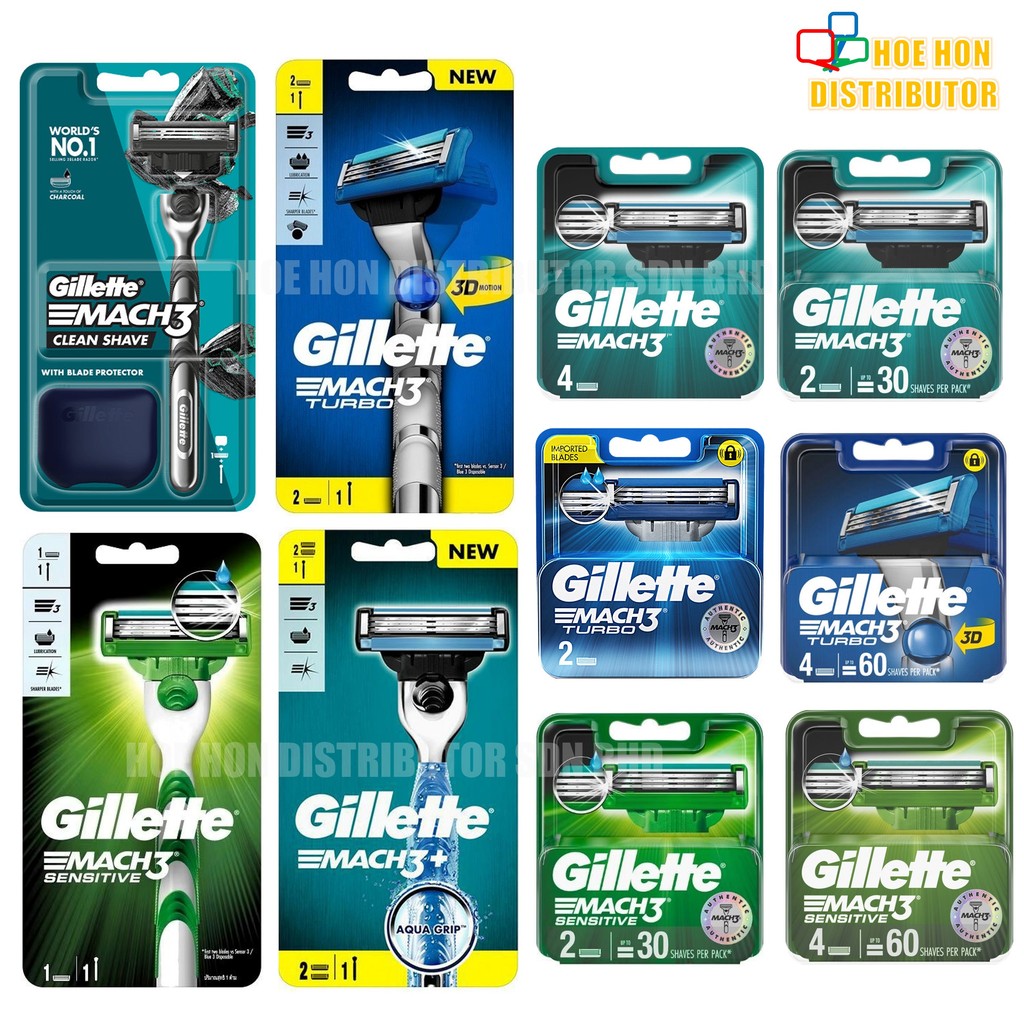 Gillette Mach 3 Razor & Cartridges Blade Clean Shave Turbo Sensitive ...
