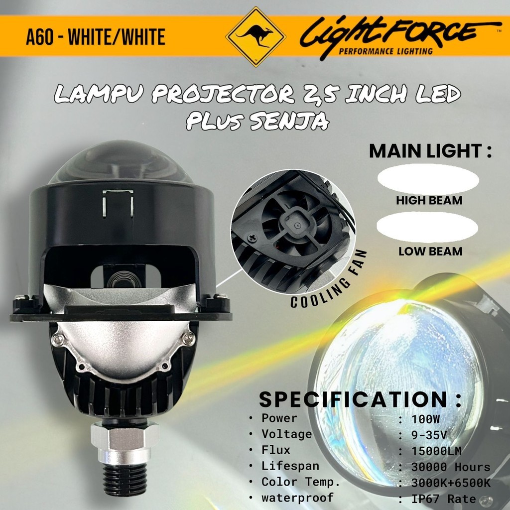 Biled PROJECTOR Headlight 2.5 Inch A60 LIGHTFORCE Plus Universal Fan ...
