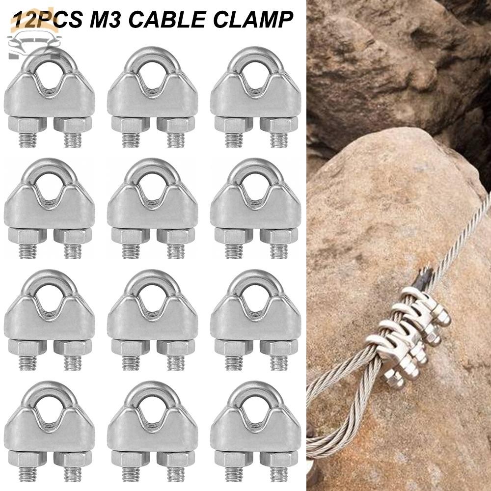 12pcs 304 Stainless Steel Heavy Duty Wire Rope Clamp M3 3mm Cable Clip ...